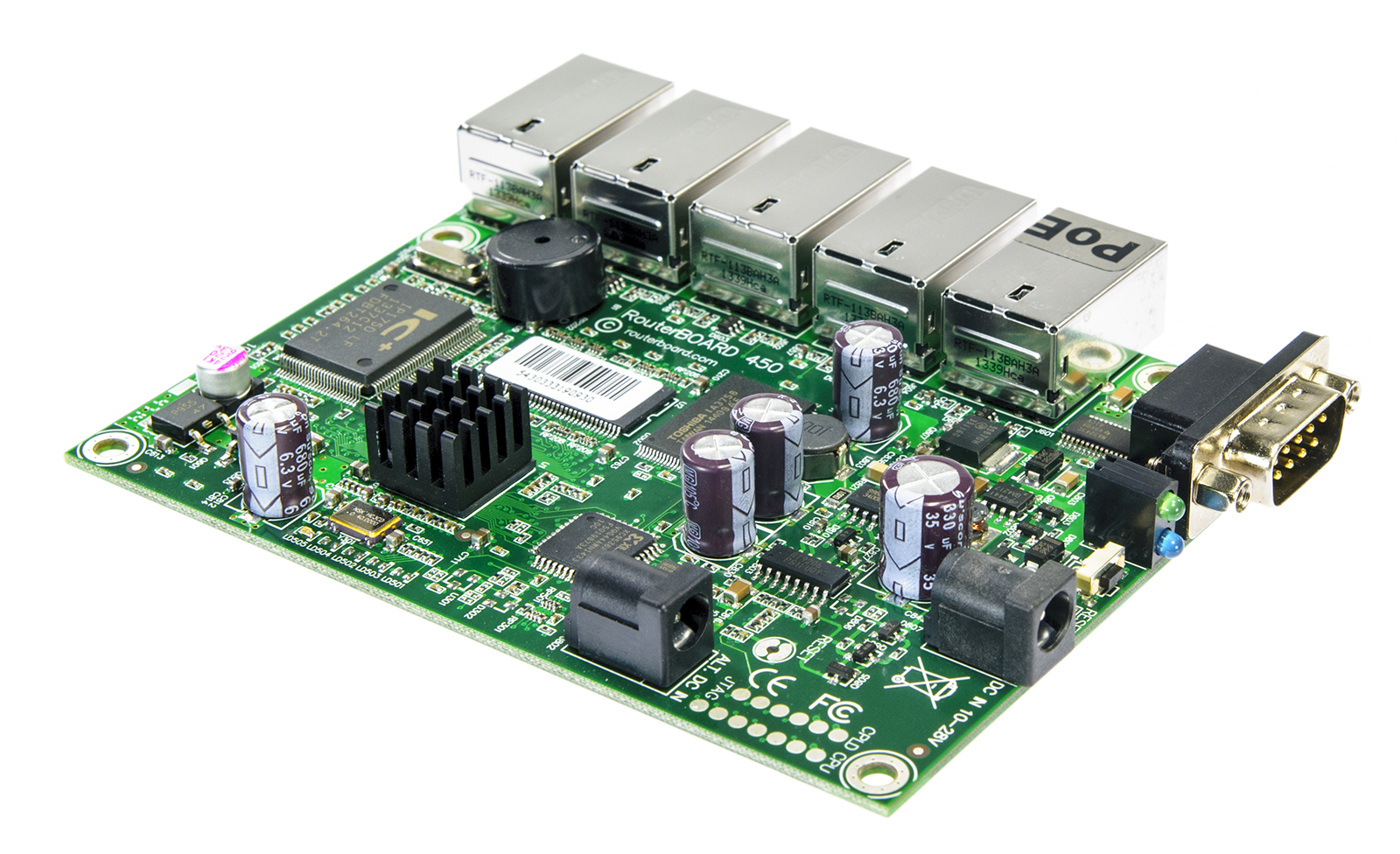 RouterBOARD RB450, 5x LAN, 0x MiniPCI, 32MB SD-RAM and 64MB FLASH