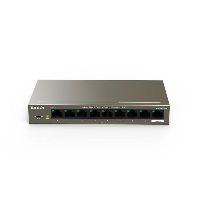 Tenda TEG1109P-8-102W switch 9x GE 8x PoE OUT (802.3af/at)